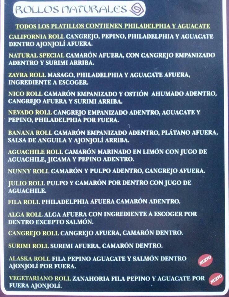 Carta del restaurante Yokomy-sushi, Tijuana, Unnamed Road