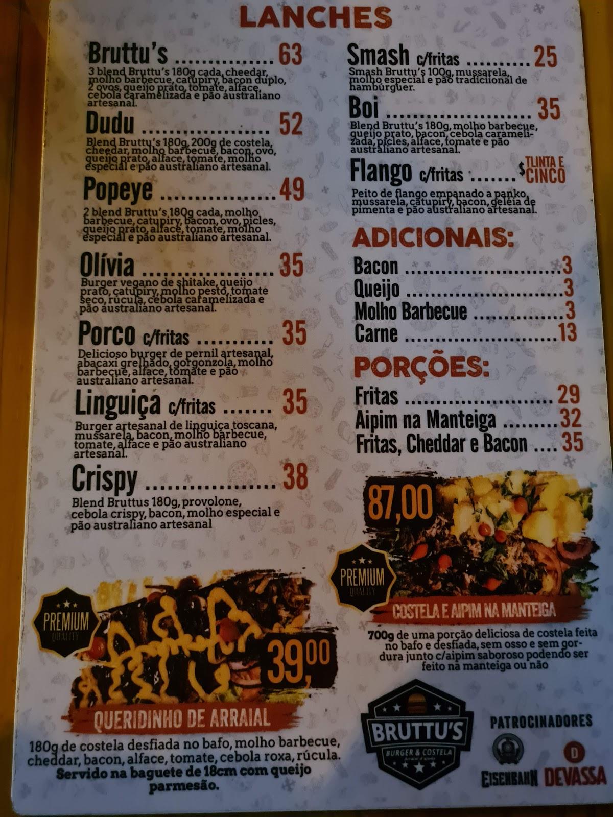 Carta del restaurante Bruttu's Burger & Costela, Arraial d'Ajuda, R. do ...