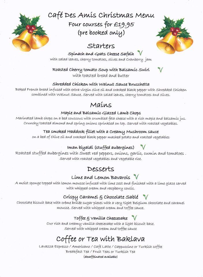 Menu at Cafe Des Amis, Sheffield