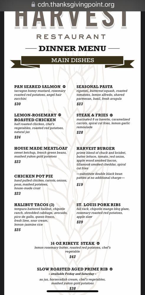 Menu at Harvest Restaurant, Lehi