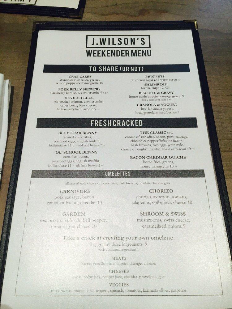 Menu at J. Wilson's pub & bar, Lawrence
