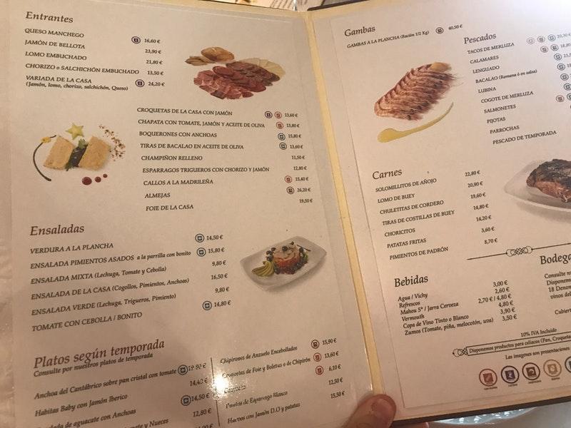 Carta de Restaurante La Entrada, Torrelodones