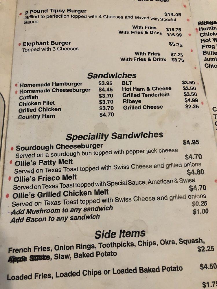 Menu at Ollie's Place restaurant, Celina