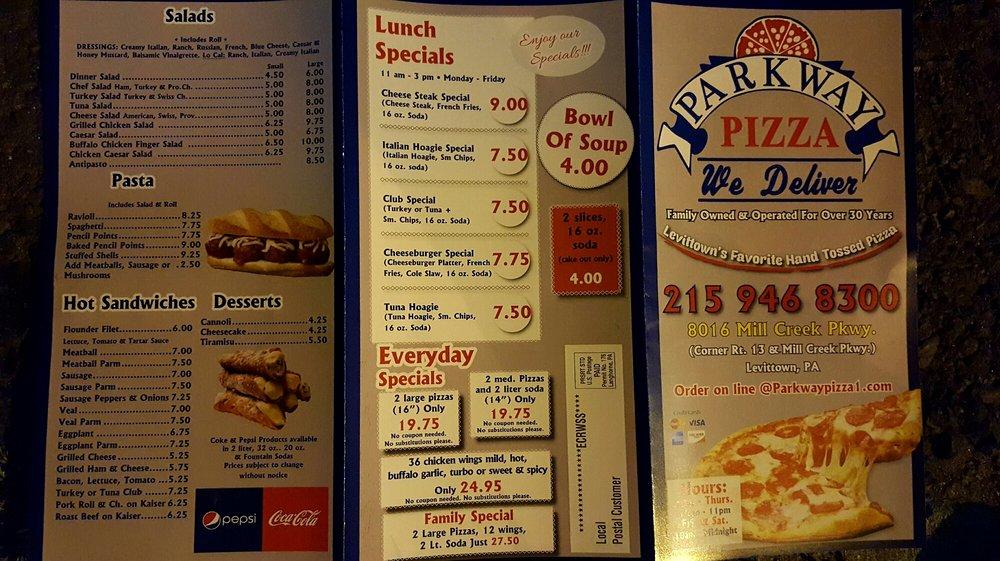 Menu at Parkway Pizza pizzeria, Levittown, Mill Creek Pkwy