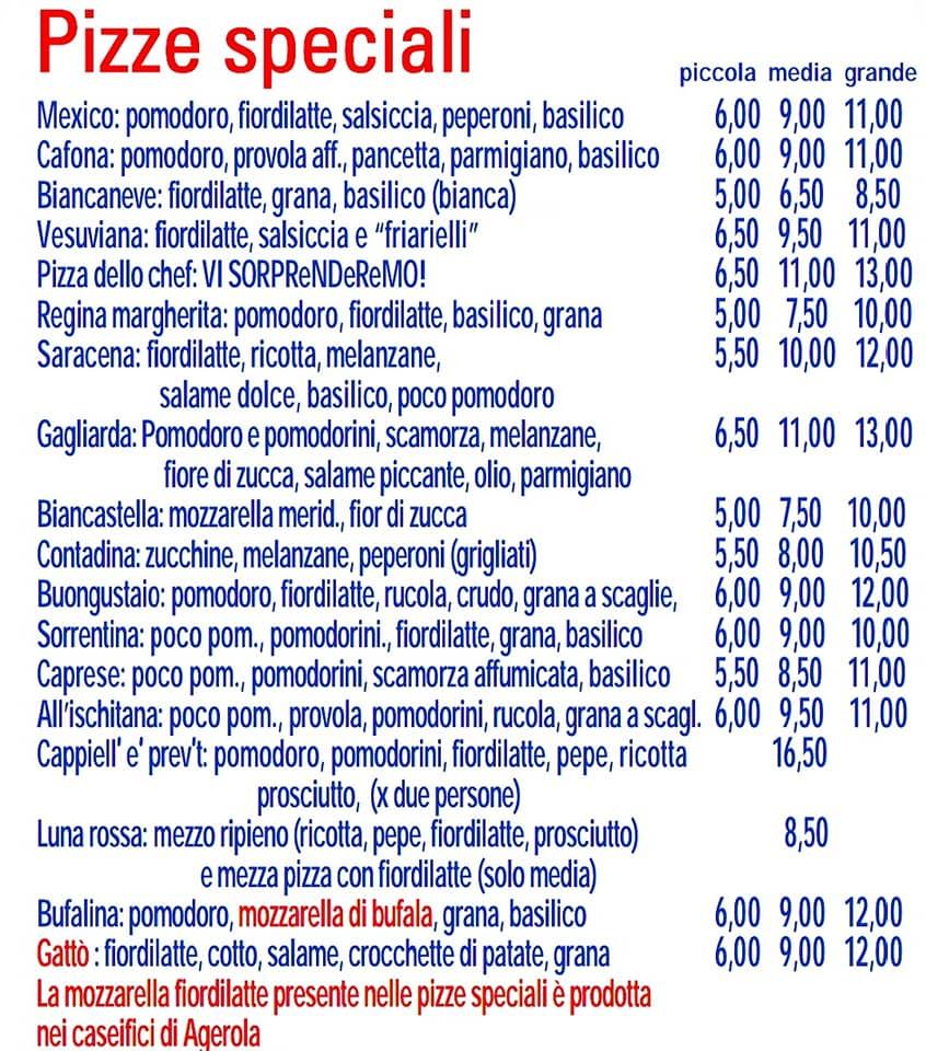 Menu at Piccola Ischia Pizzeria (Viale Abruzzi), Milan, Viale Abruzzi