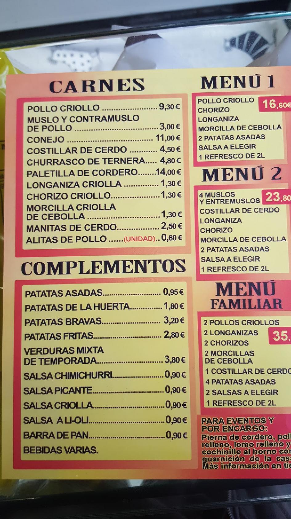 Menu at Criollovlc restaurant, Valencia, Av. del Dr. Peset Aleixandre