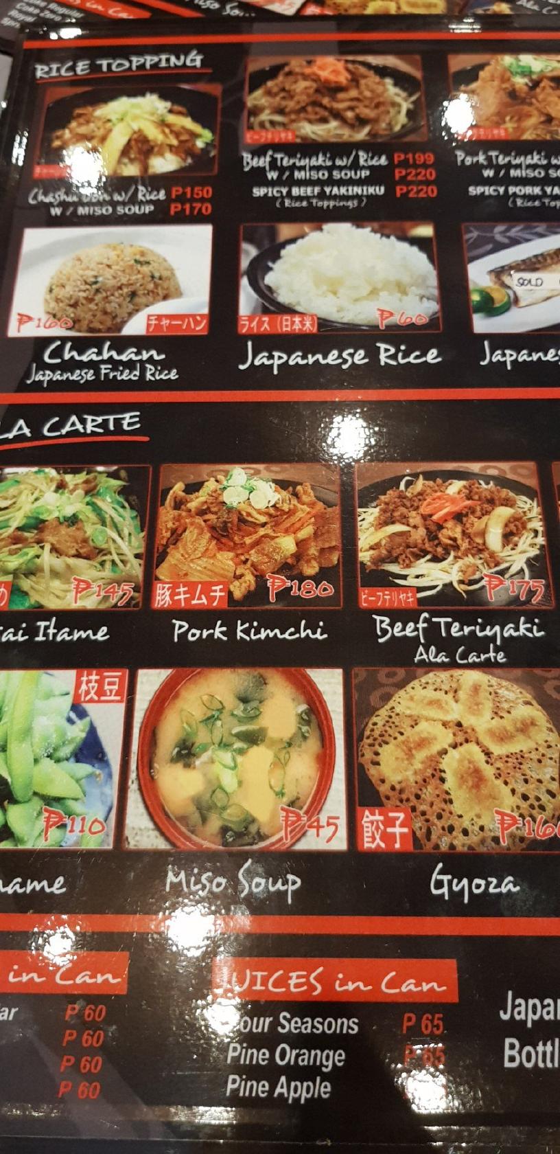 Menu at Sachi restaurant, Cebu City, 8WH4+PJW
