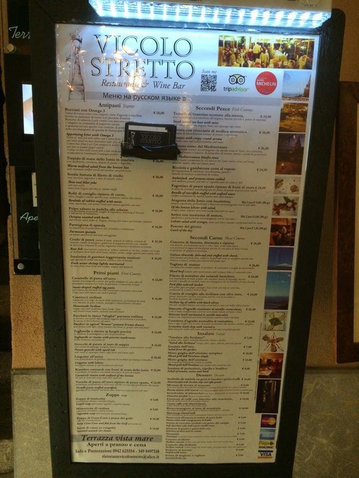 Menu at Vicolo Stretto restaurant, Taormina, Vicolo Stretto