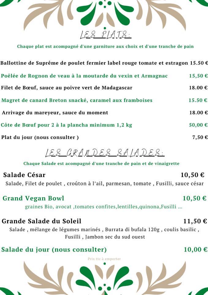 Menu at L'arbre Blanc restaurant, Pontoise