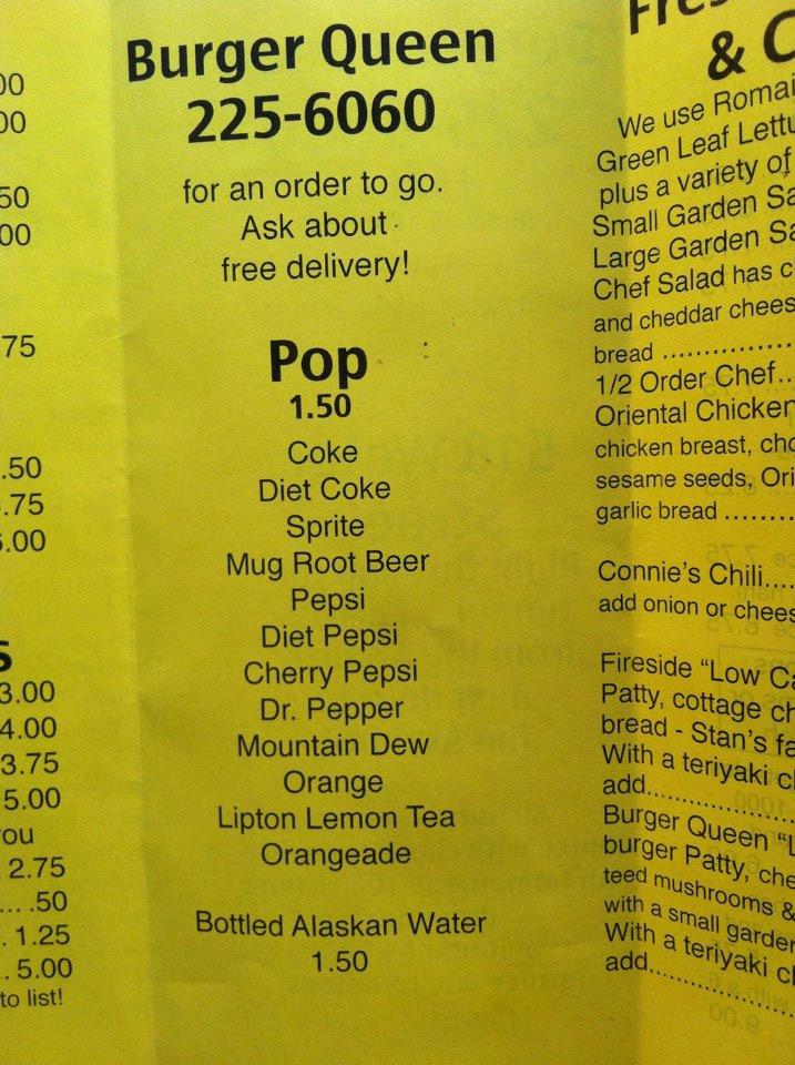 Carta de comida rápida Burger Queen, Ketchikan