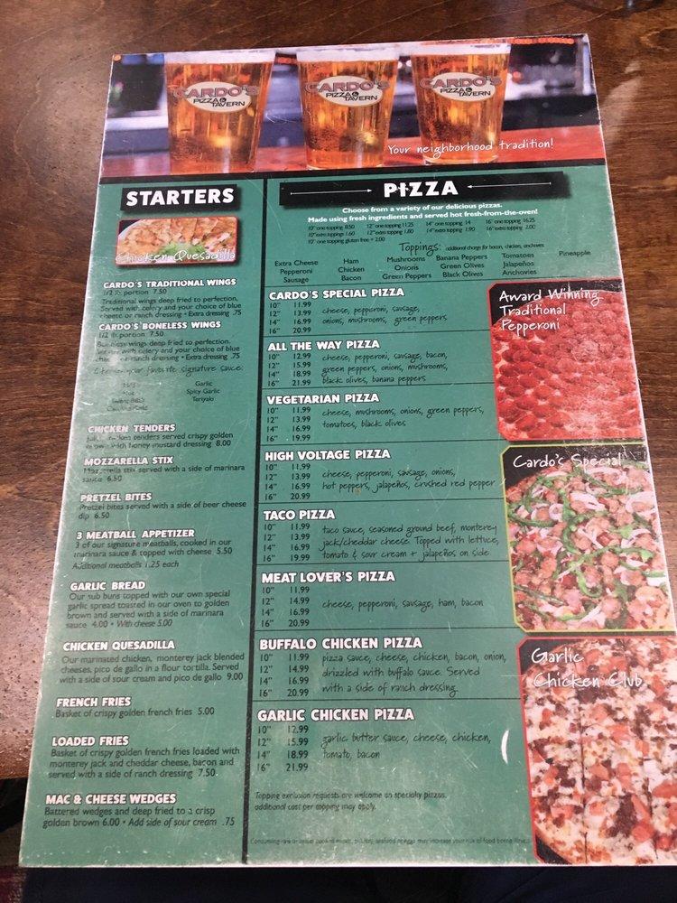 Menu at Cardo's Pizza & Tavern pub & bar, Pickerington