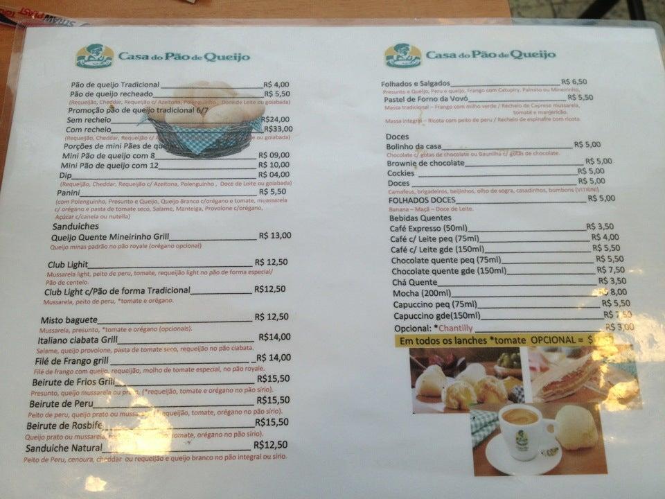 Menu em Casa do Pão de Queijo café, Florianópolis, 3393 - Mezanino do ...