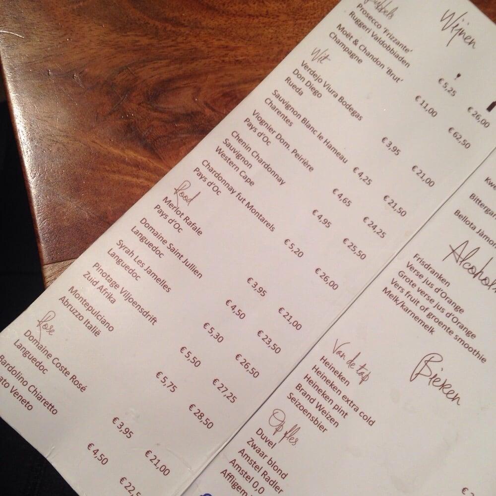 Menu at De Veranda, Amsterdam