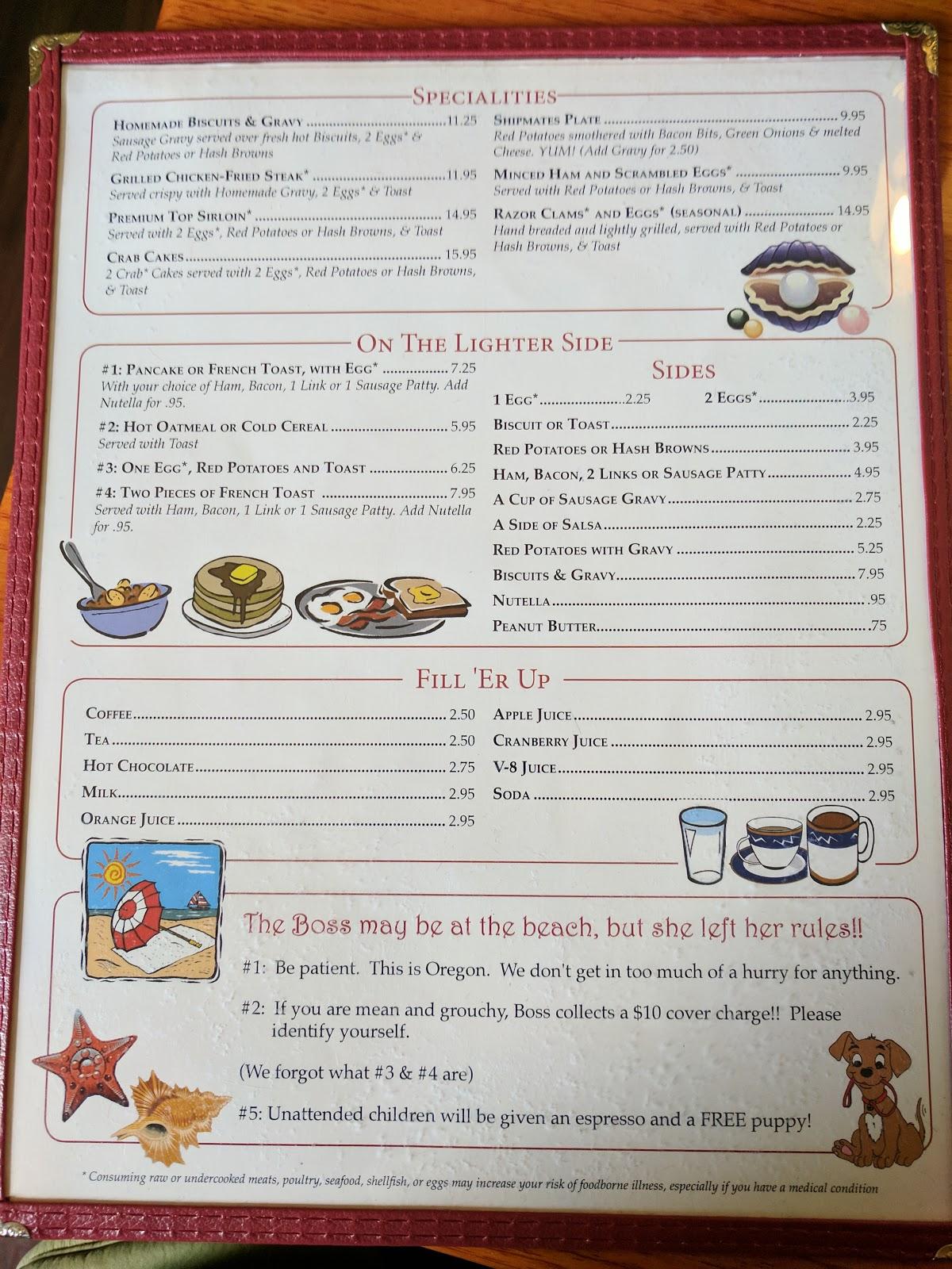 Menu at Dory Cove Restaurant, Lincoln City, US-101