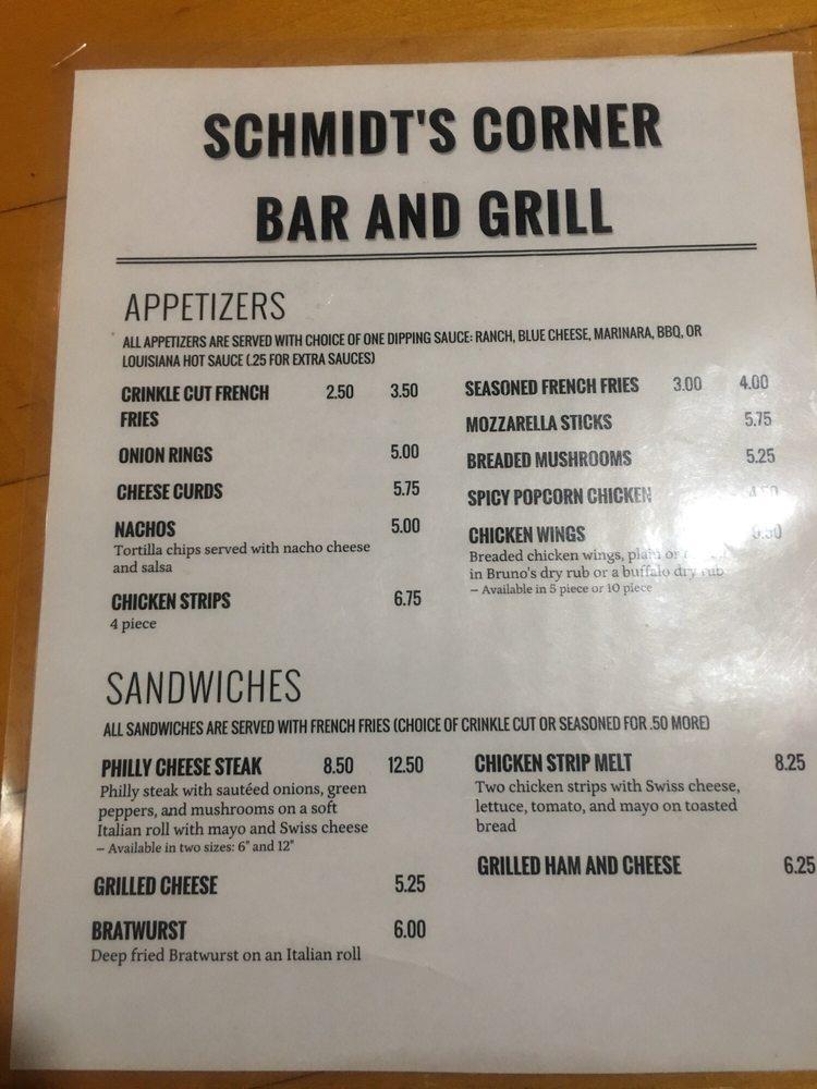 Menu at Schmidts Corner Bar & Grill, Houghton, Fire Hall Rd
