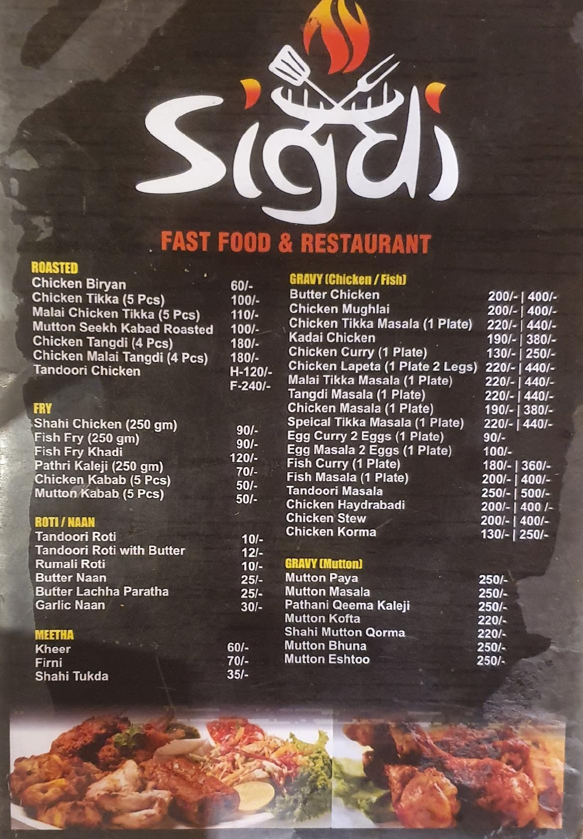 Menu at Sigdi Fast Food and Restaurant, Bhopal