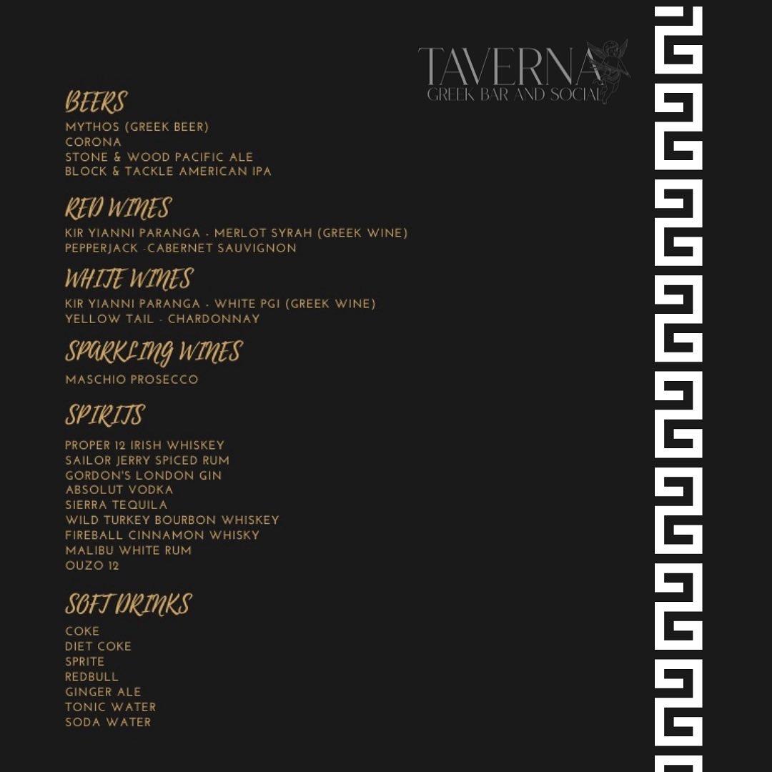 Menu at The Taverna Terrigal pub & bar, Terrigal