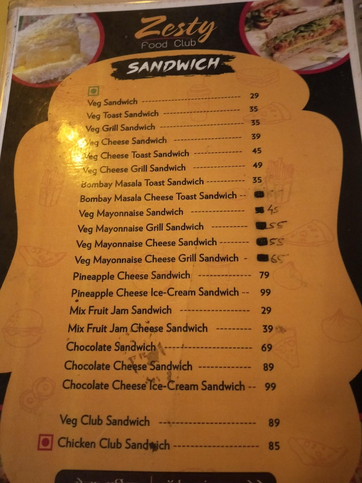 Menu at Zesty Food Club, Gotheghar