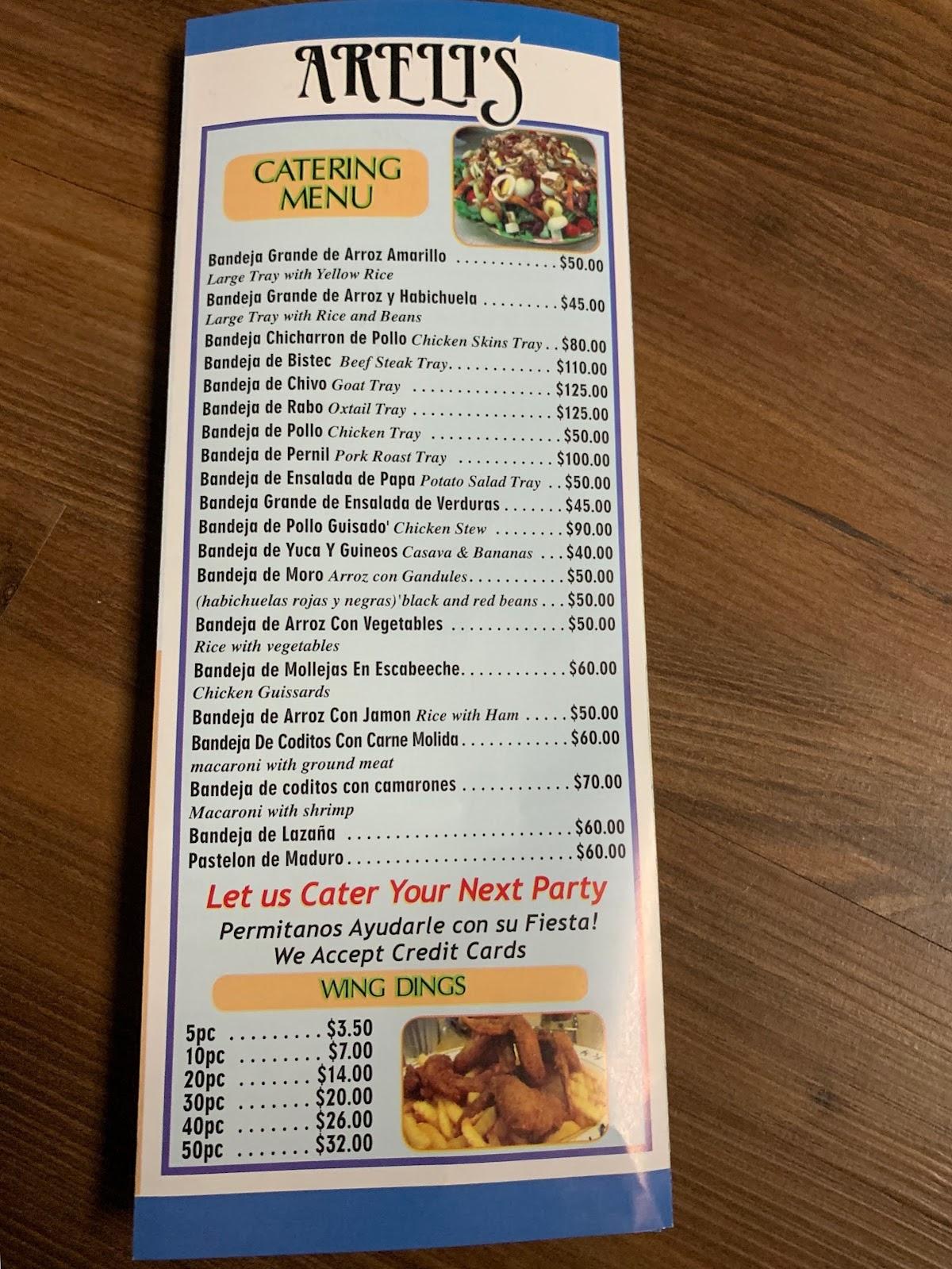 Menu at Arelis Restaurant, Camden