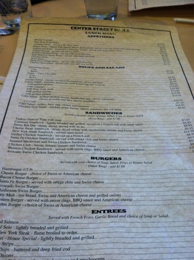 Menu at Center Street Grill pub & bar, Turlock