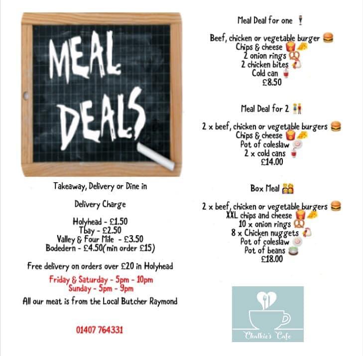 Menu at CHALKIES CAFE, Holyhead