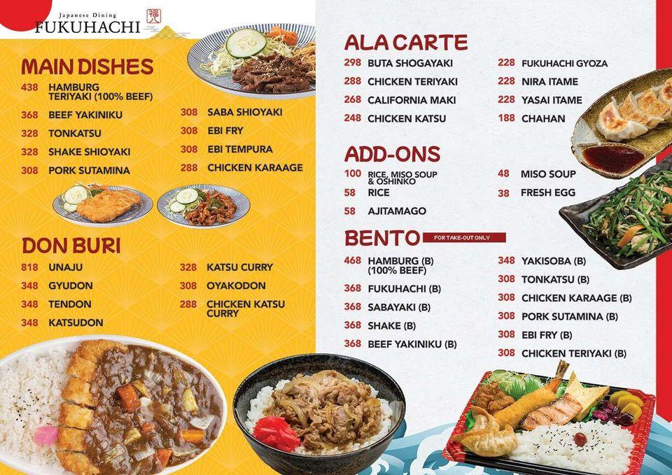 Menu at Fukuhachi Japanese Dining restaurant, Manila