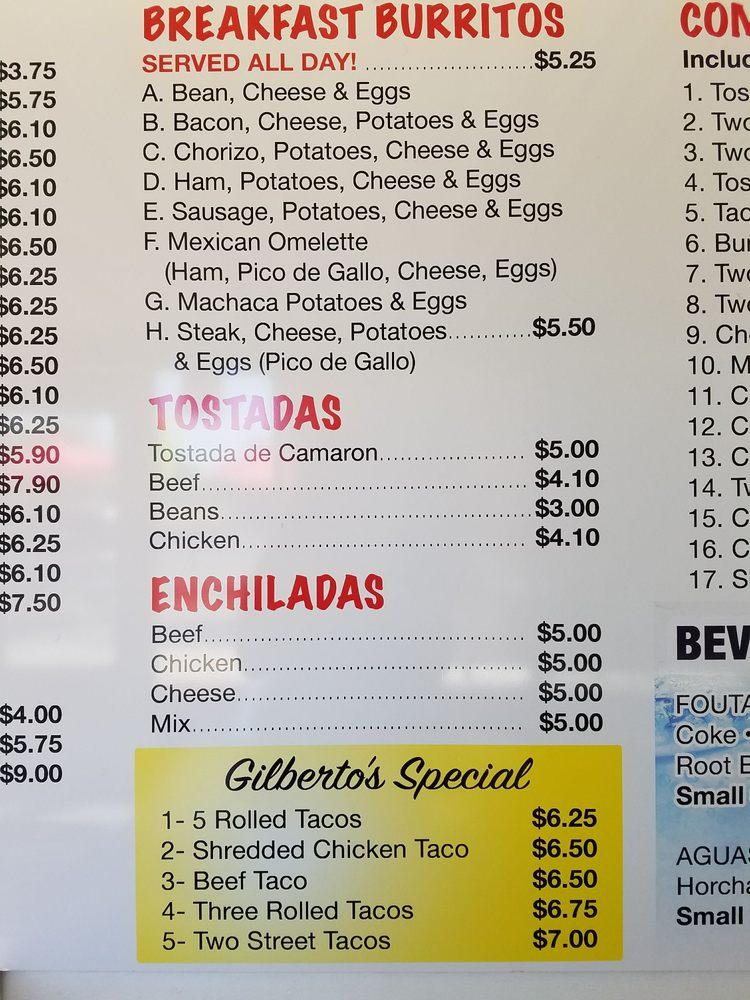 Menu at Gilberto's Tacos Mexican Restaurant, Citrus Heights