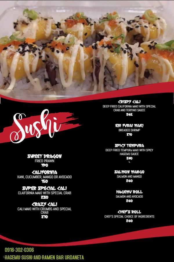 Menu at Hagemu Sushi and Ramen Bar, Urdaneta City