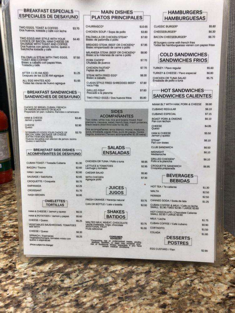Menu at Las Palmas Restaurant, Miami, 209 SE 1st St