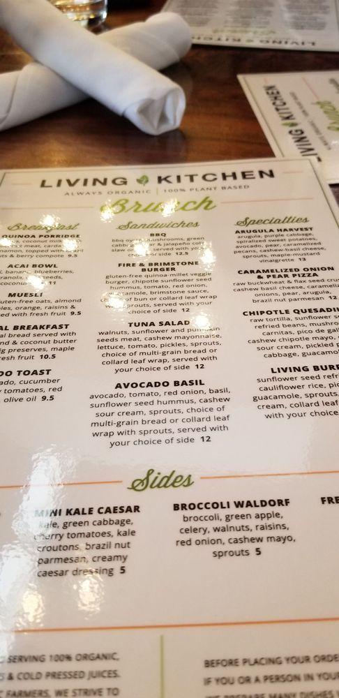 Menu at Living Kitchen restaurant, Charlotte, South Blvd Suite 300