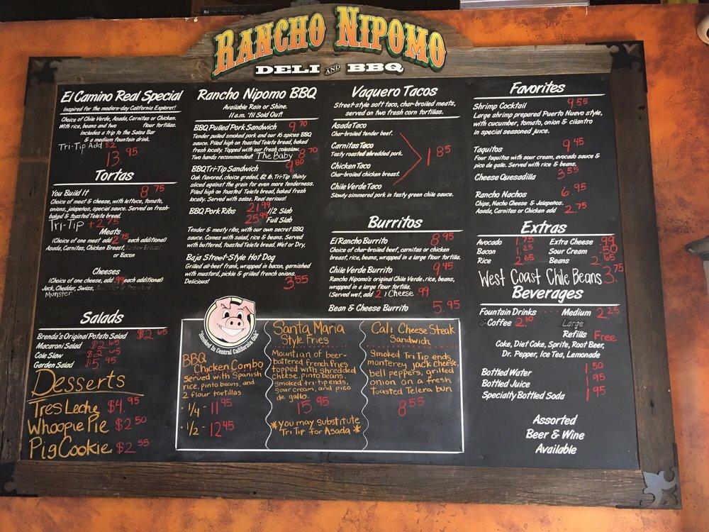 Menu at Rancho Nipomo BBQ, Nipomo