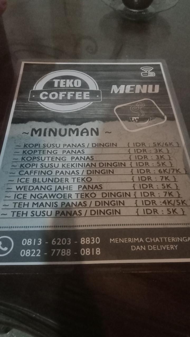 Carta del café TEKO COFFE, East Aek Kanopan