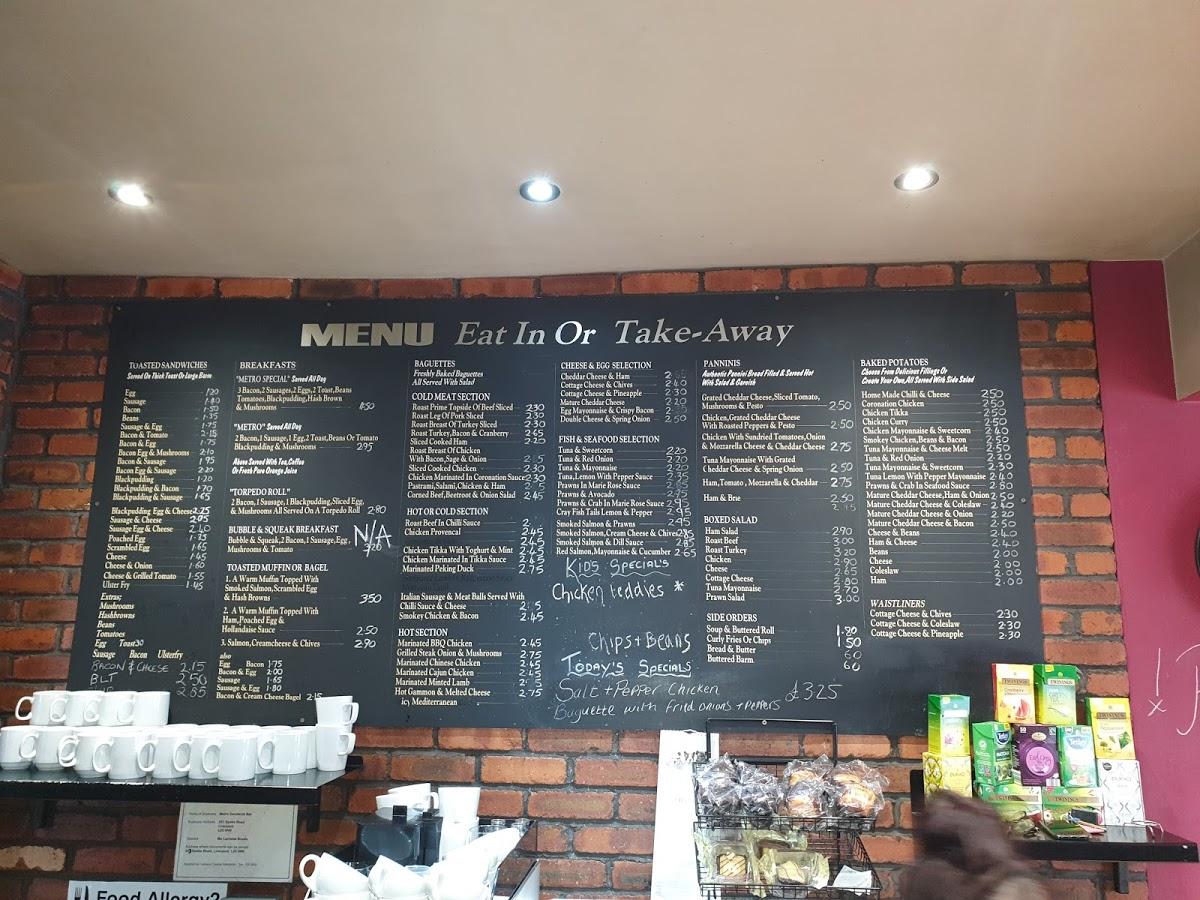 Menu at The Metro Cafe Bar, Liverpool