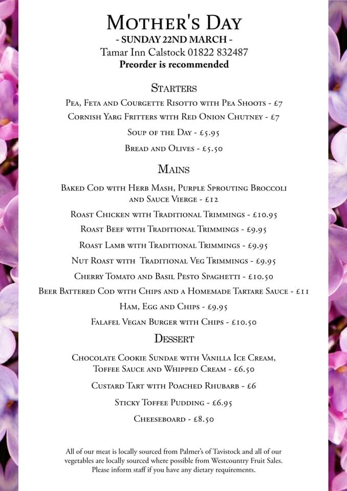 Menu at The Tamar Inn pub & bar, Calstock