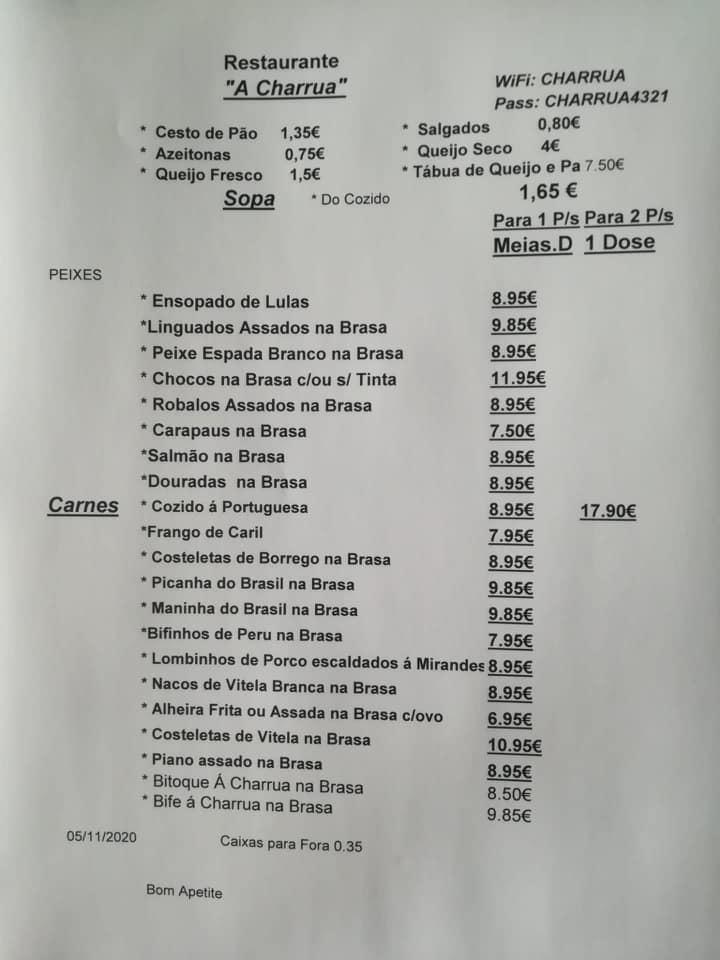 Carta del restaurante A Charrua da Quinta Grande, Amadora