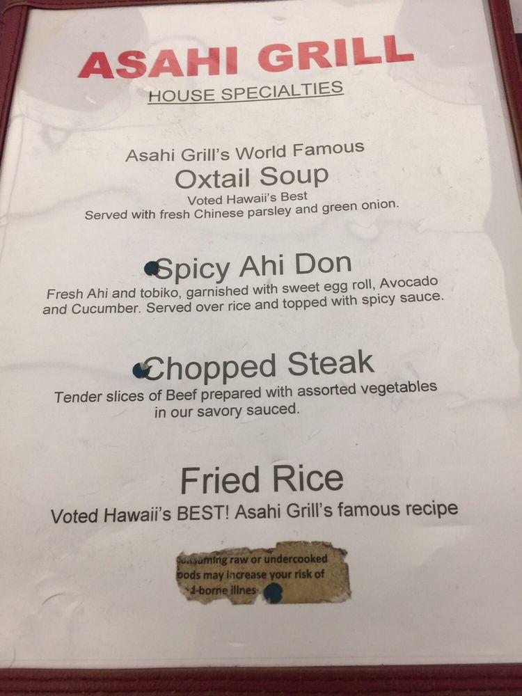 Menu at Asahi Grill Ward restaurant, Honolulu, 515 Ward Ave