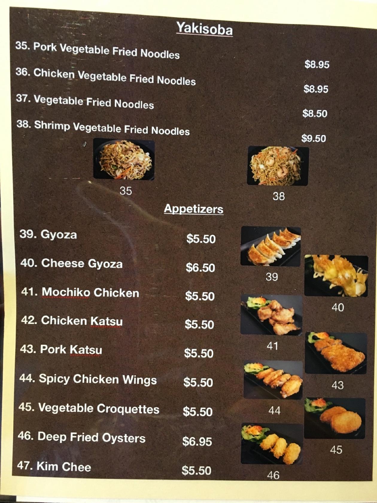 Menu at Chef's Ramen restaurant, Honolulu