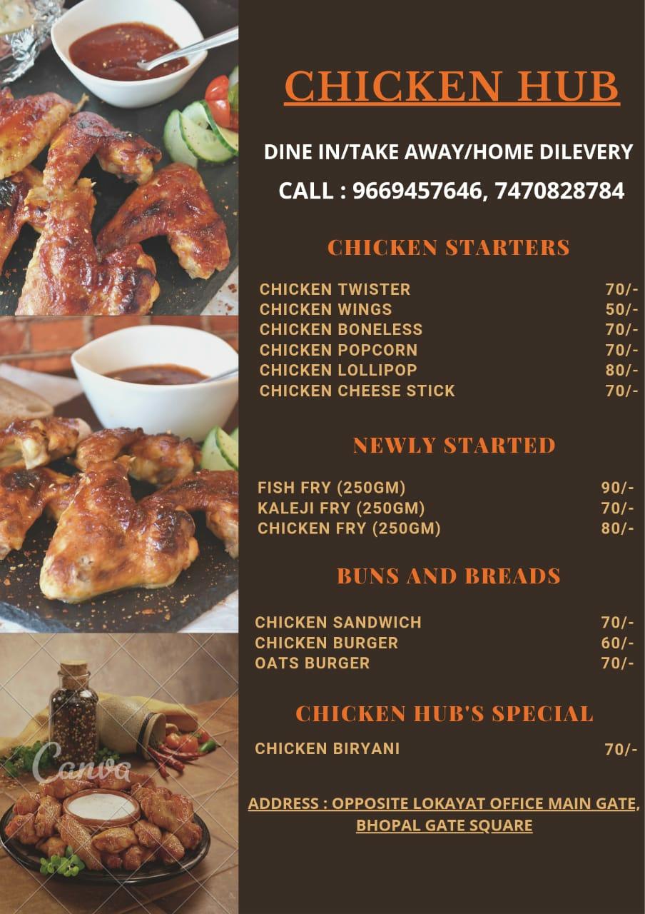 Menu at Chicken Hub, Bhopal, Cambrige school road