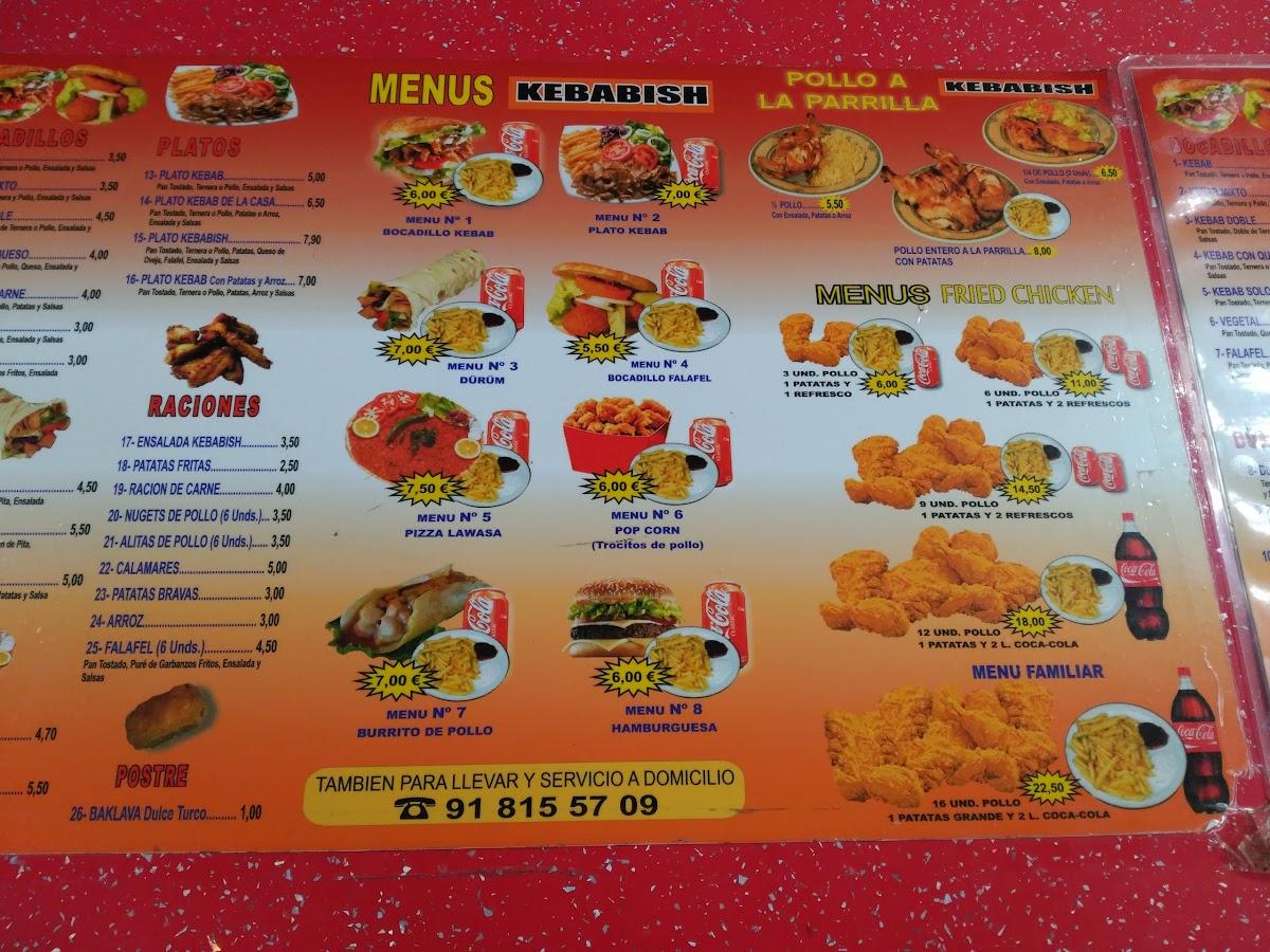 Menu at Kebabish restaurant, Villanueva de la Cañada