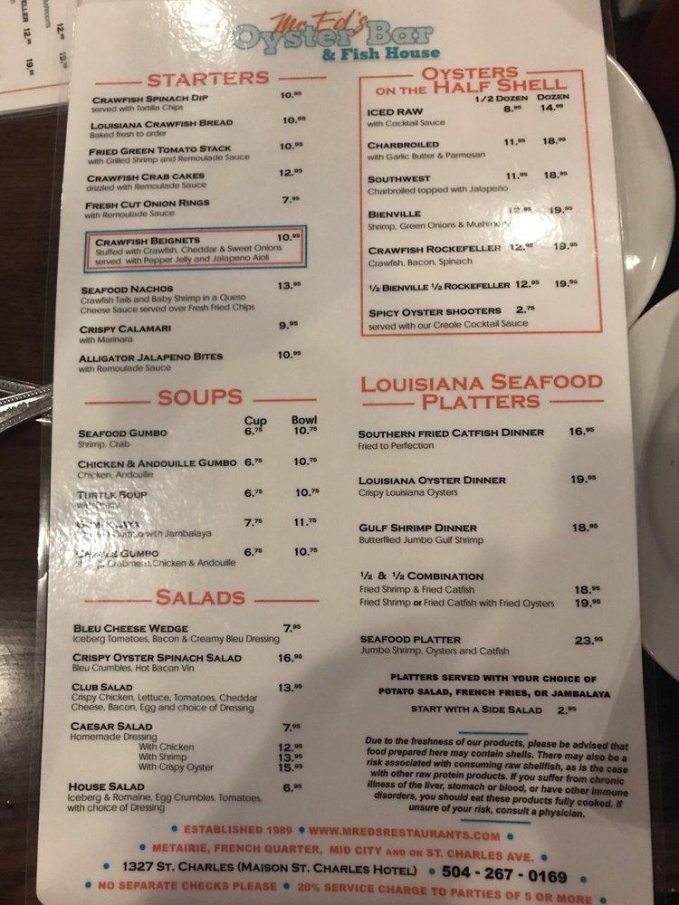Menu at Mr. Ed's Seafood & Oyster House, St Charles pub & bar, New Orleans