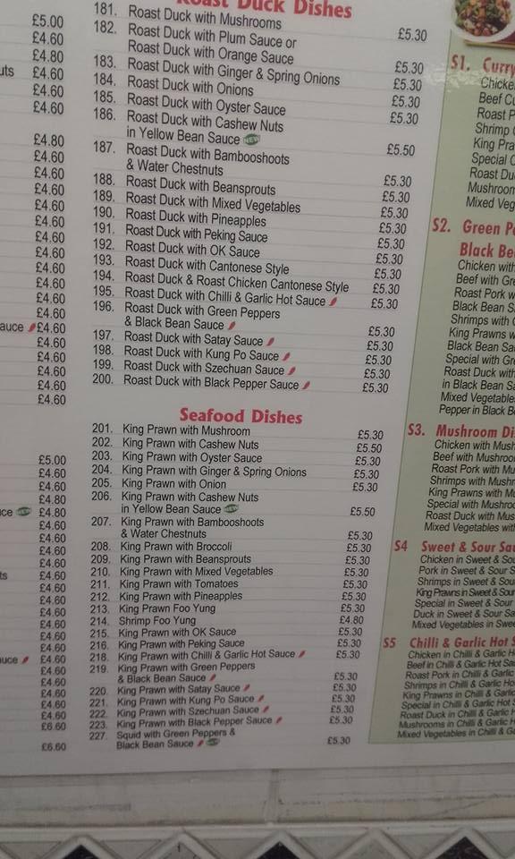 Menu at New Dragon Inn restaurant, Chesterfield