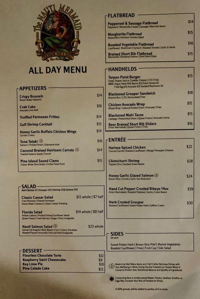 Menu at The Nauti Mermaid Dockside Bar & Grill, Cape Coral