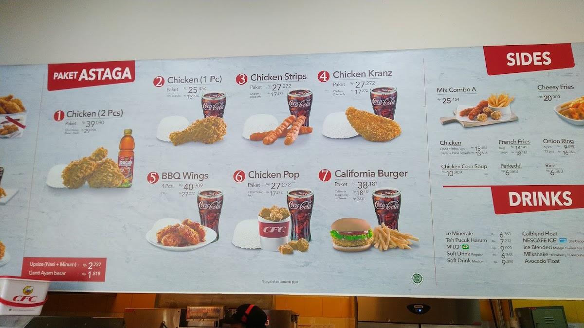 Menu at California Fried Chicken restaurant, Jember