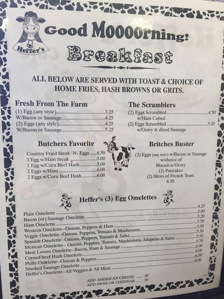 Menu at Heffer's Kountry Cafe, Ormond Beach, 603 S Yonge St