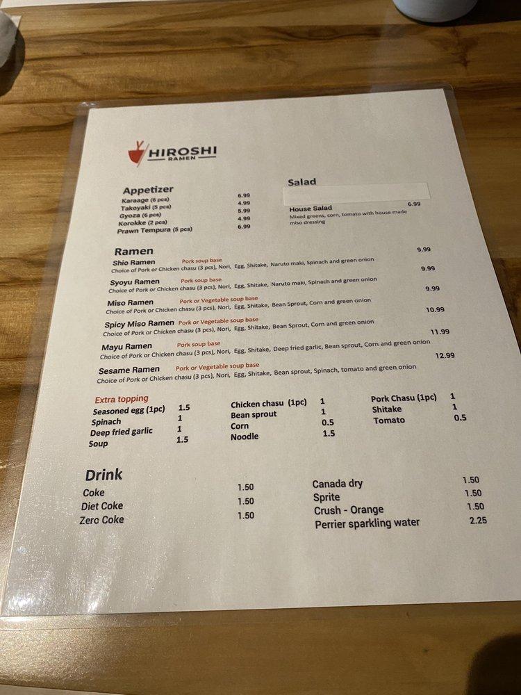 Menu at Hiroshi Japanese Ramen - Surrey restaurant, Surrey