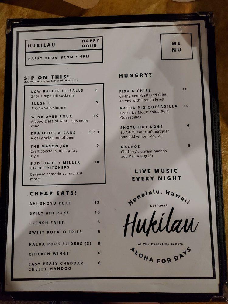 Menu at Hukilau Honolulu pub & bar, Honolulu, Bishop St LL13