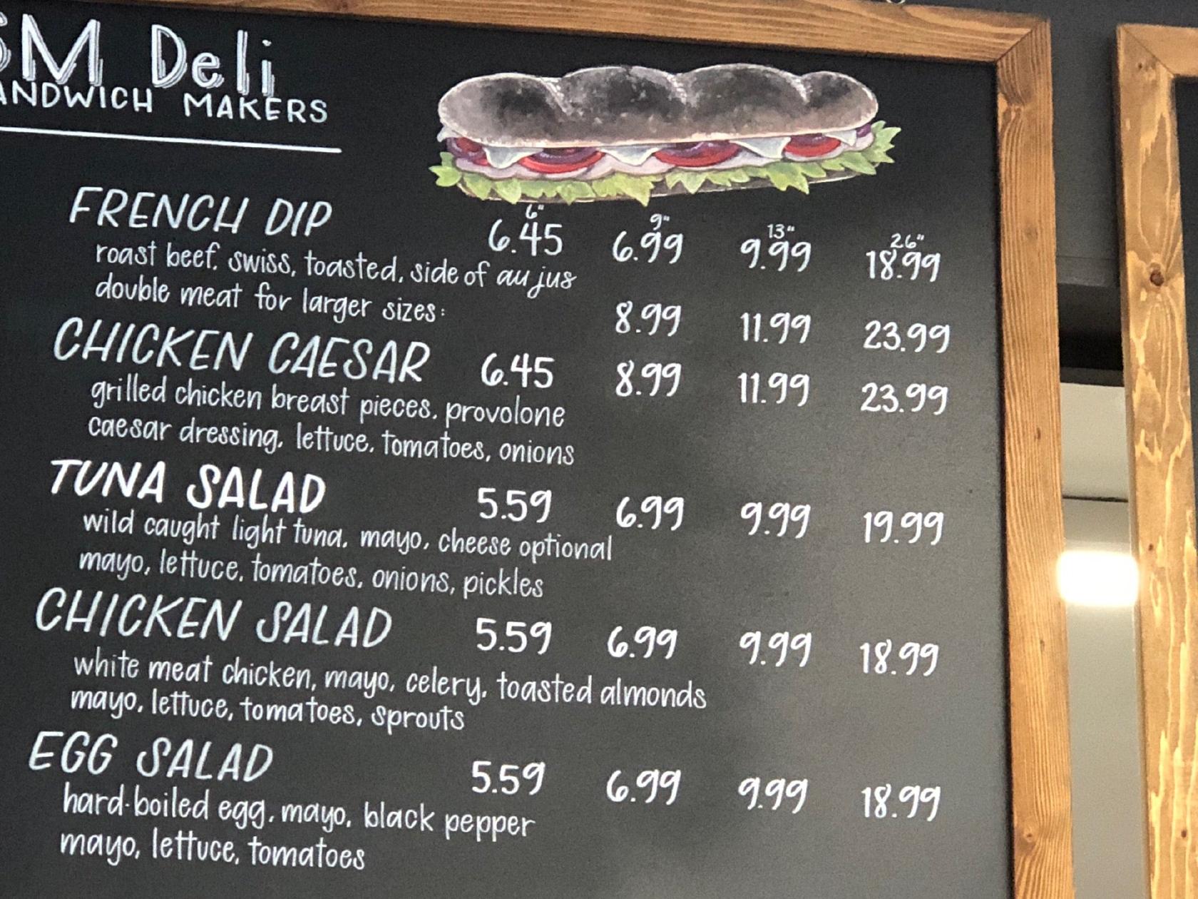 Menu at MSM Deli restaurant, Tacoma