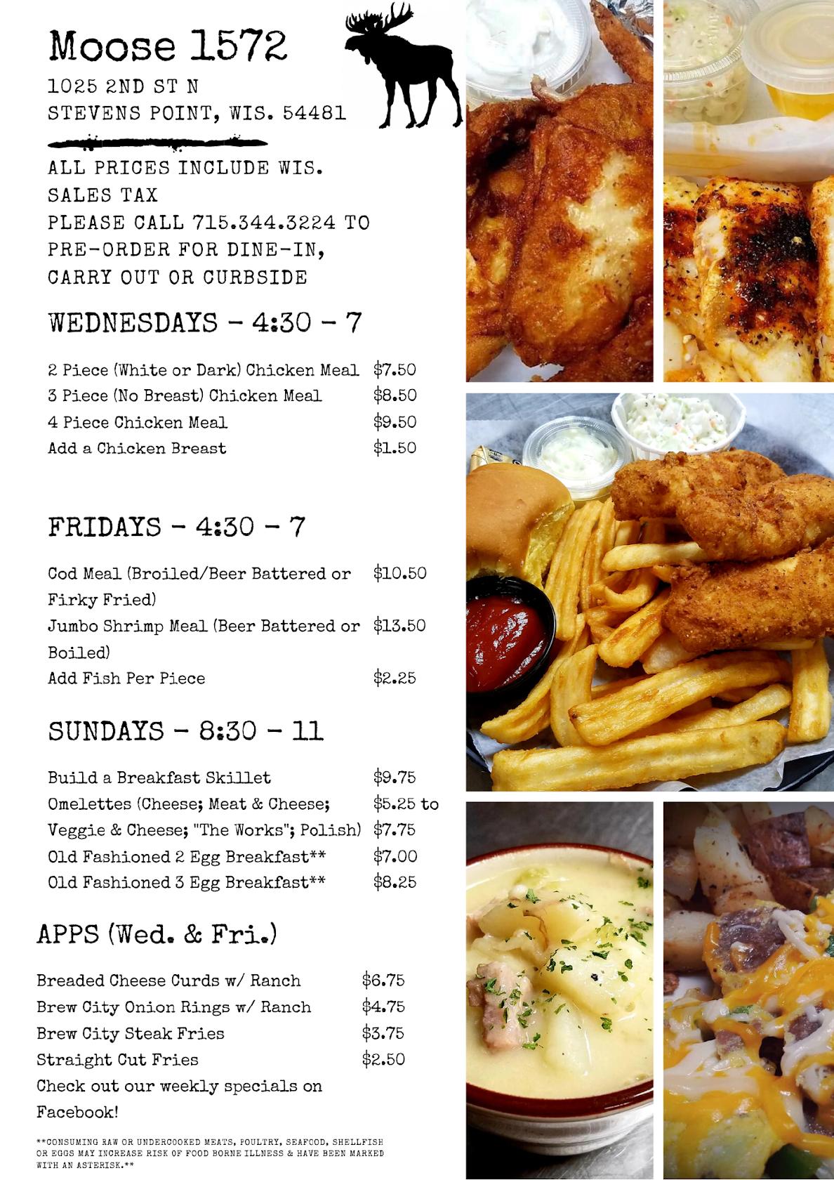 Menu at Moose Family Center pub & bar, Stevens Point