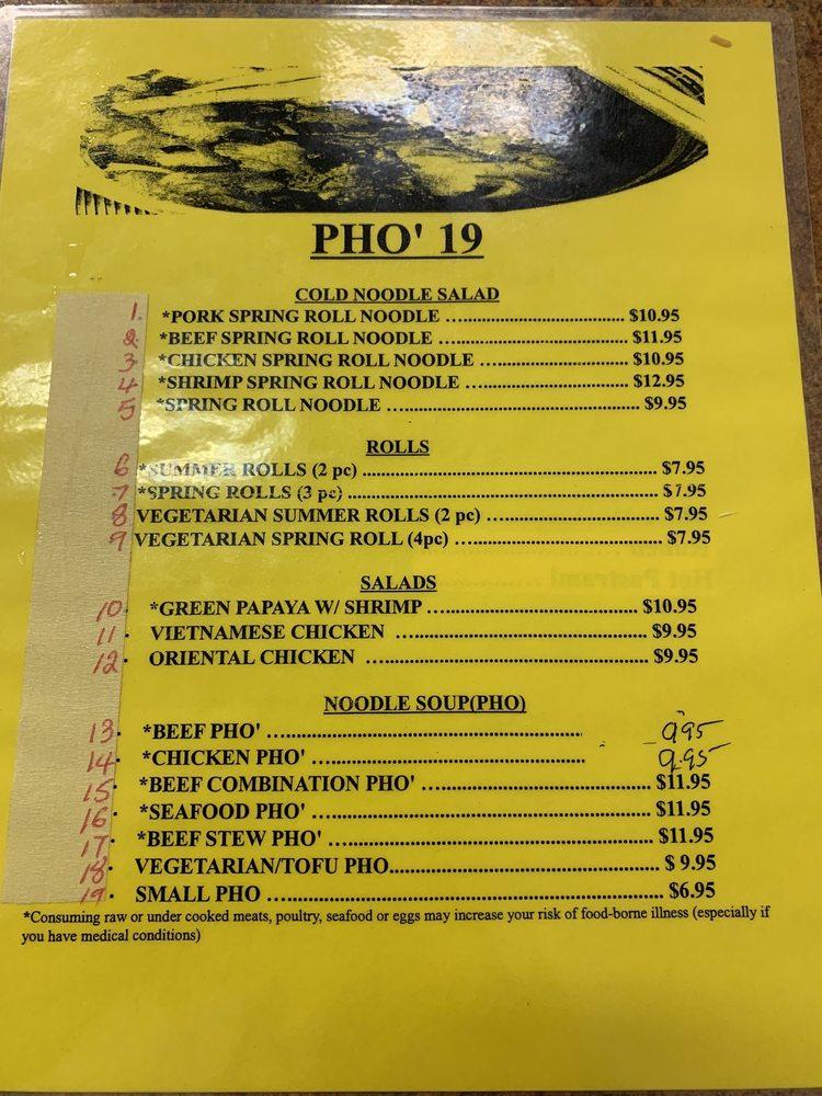 Menu at Pho 99 restaurant, Hilo