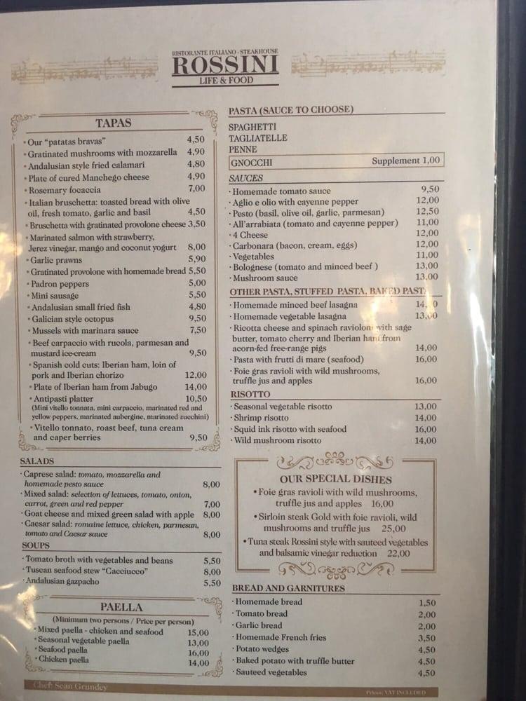 Menu at Restaurant Italià Rossini, Barcelona